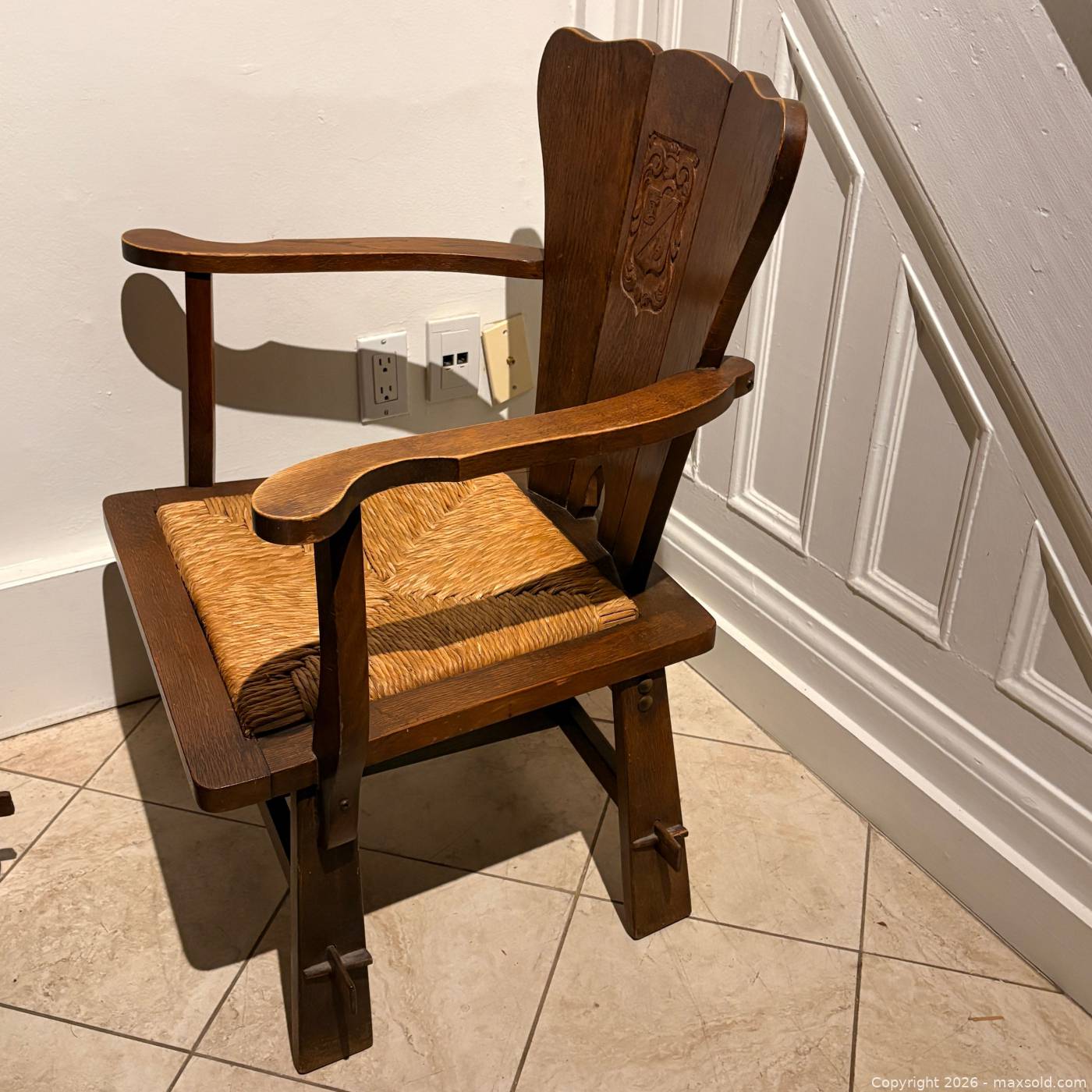 Pair Antique Dutch Arts and Crafts Oak Armchairs | Maxsold