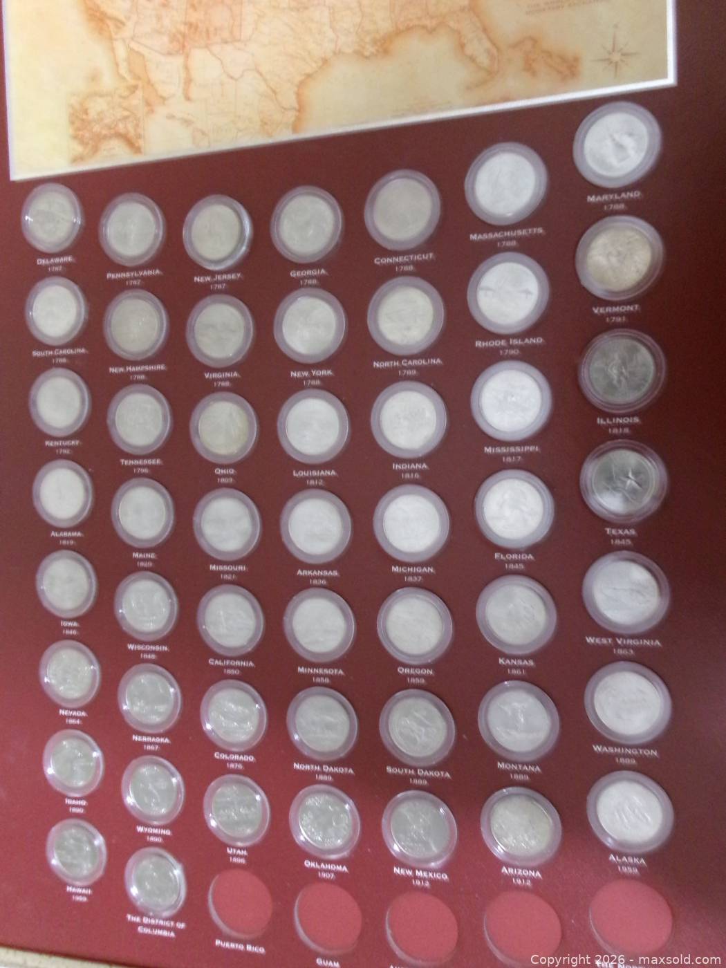 Framed United States 50 State Quarter Collection, 51 Uncirculated Coins ...