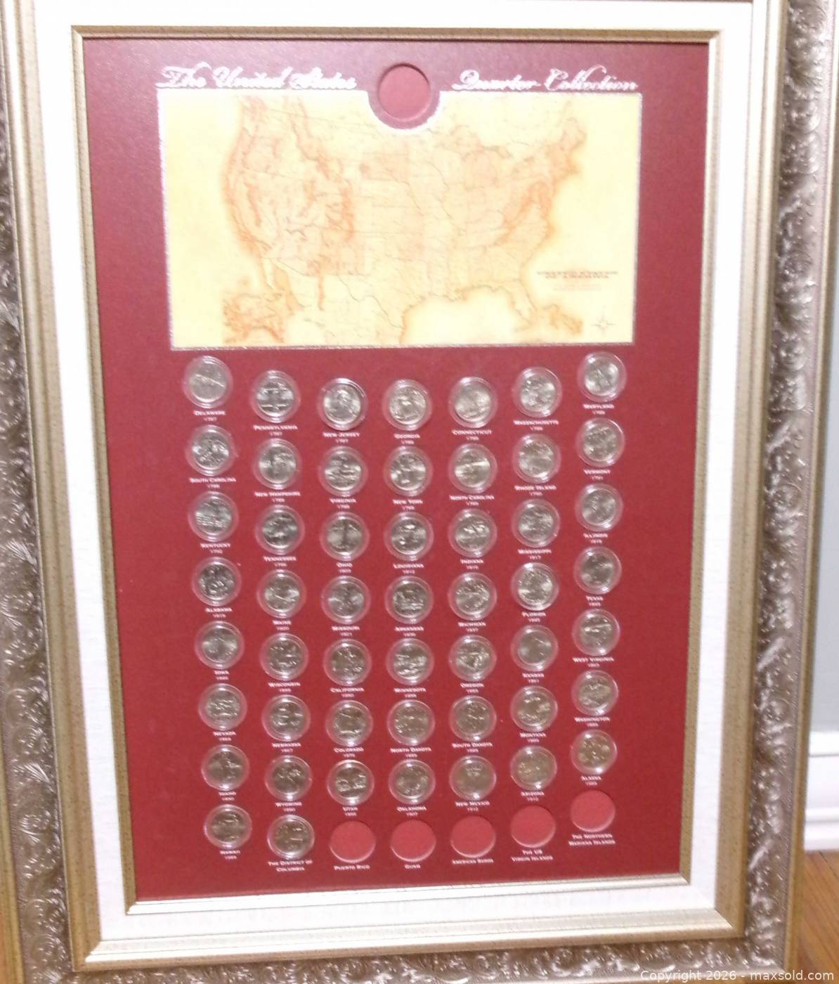 Framed United States 50 State Quarter Collection, 51 Uncirculated Coins ...
