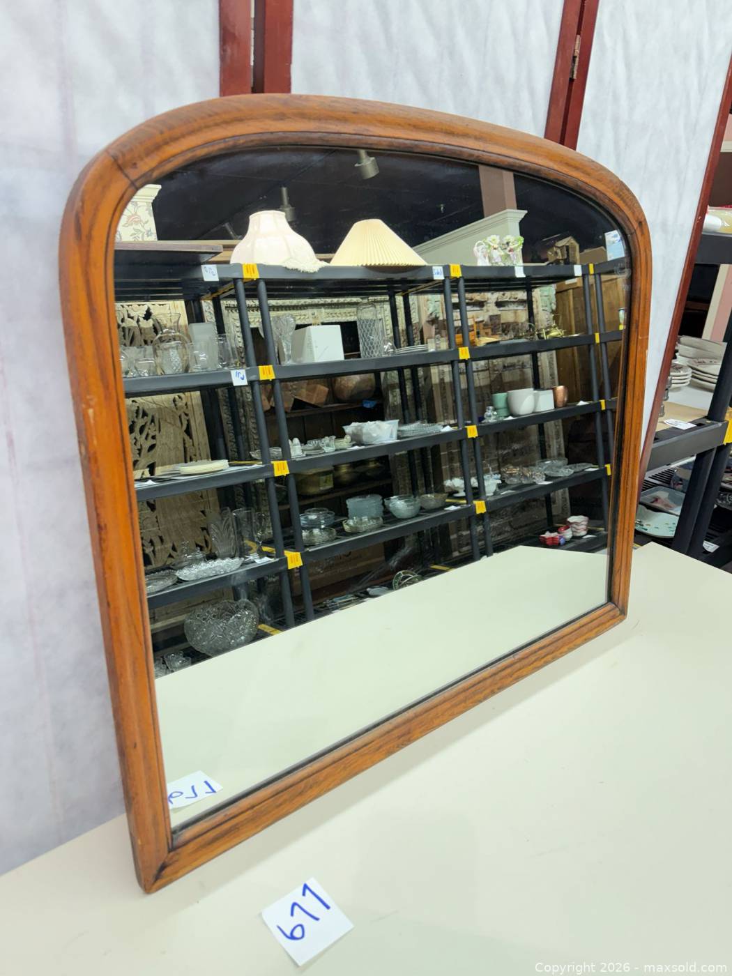 Vintage arched top wood wall mirror 31" x 25.5" | Maxsold