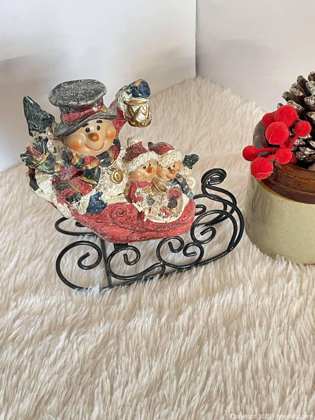 Vintage ceramic snowman sleigh figurine | Maxsold