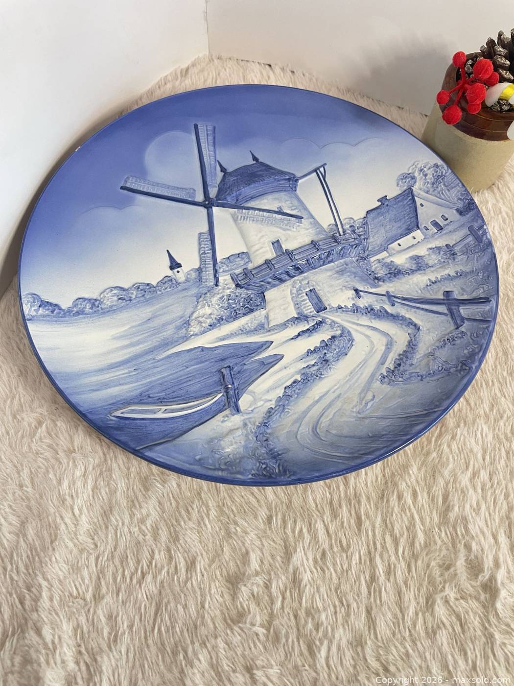 Vintage German 12" Flow Blue 3D Windmill Plate | Maxsold