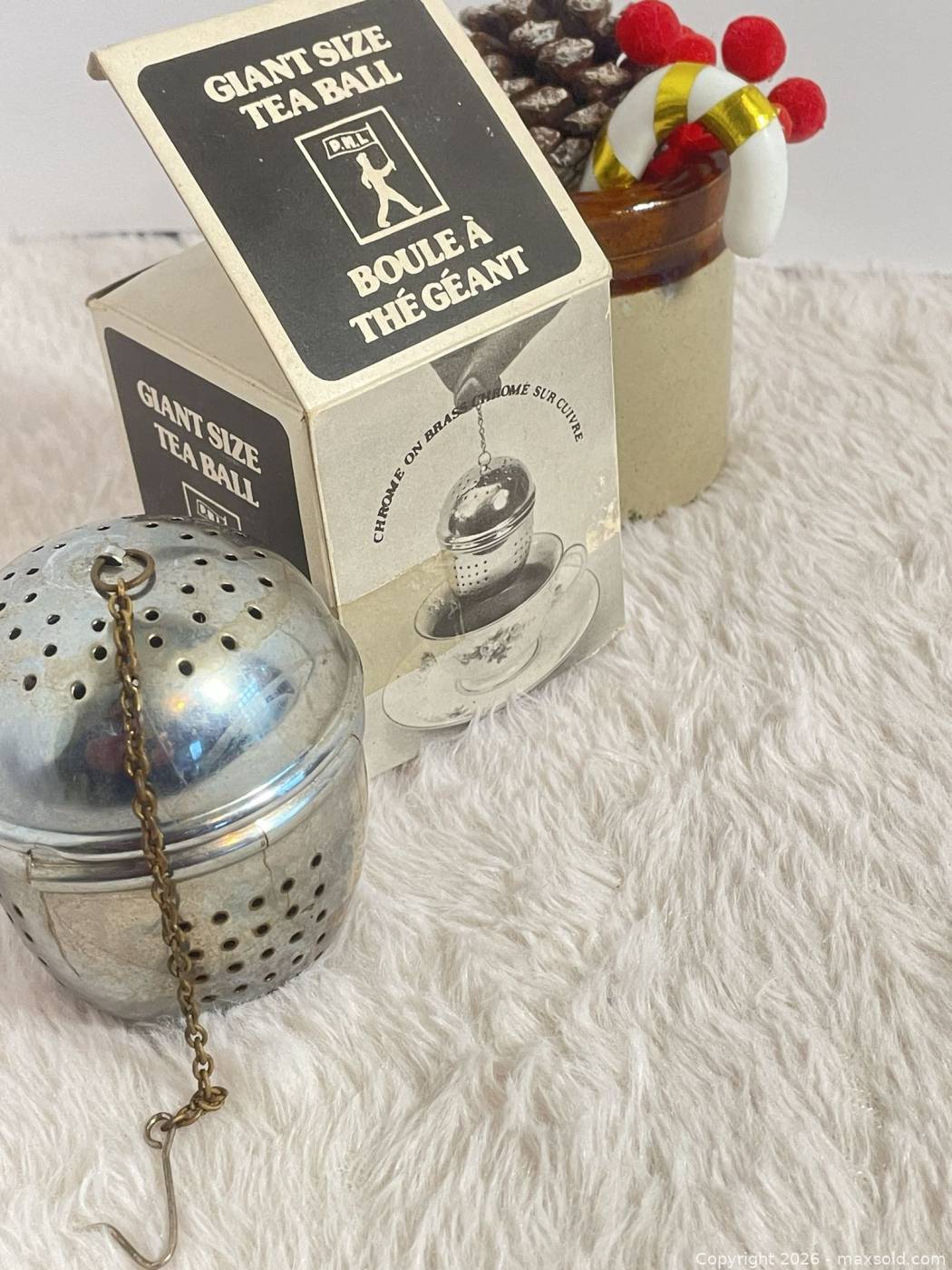 Vintage giant size metal tea ball strainer with box | Maxsold
