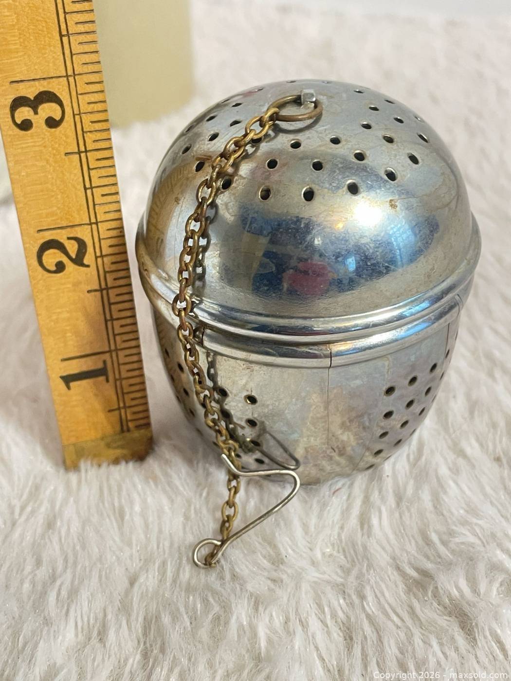 Vintage giant size metal tea ball strainer with box | Maxsold