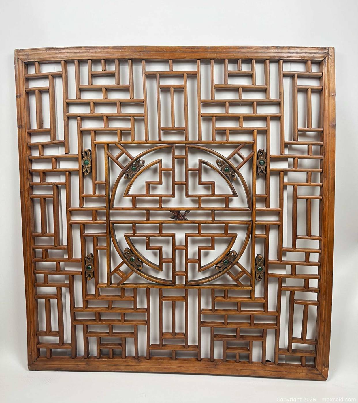 Chinese wooden geometric fretwork screen | Maxsold