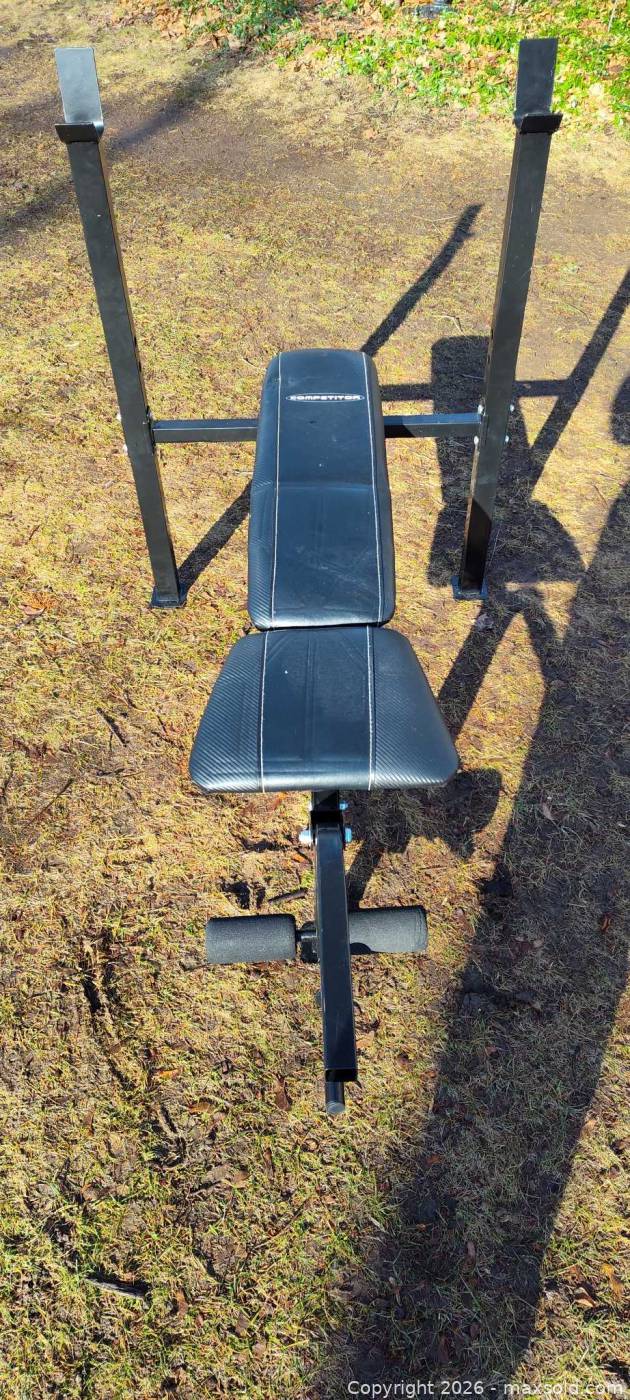 Competitor black metal weight bench with bar rack and leg developer ...