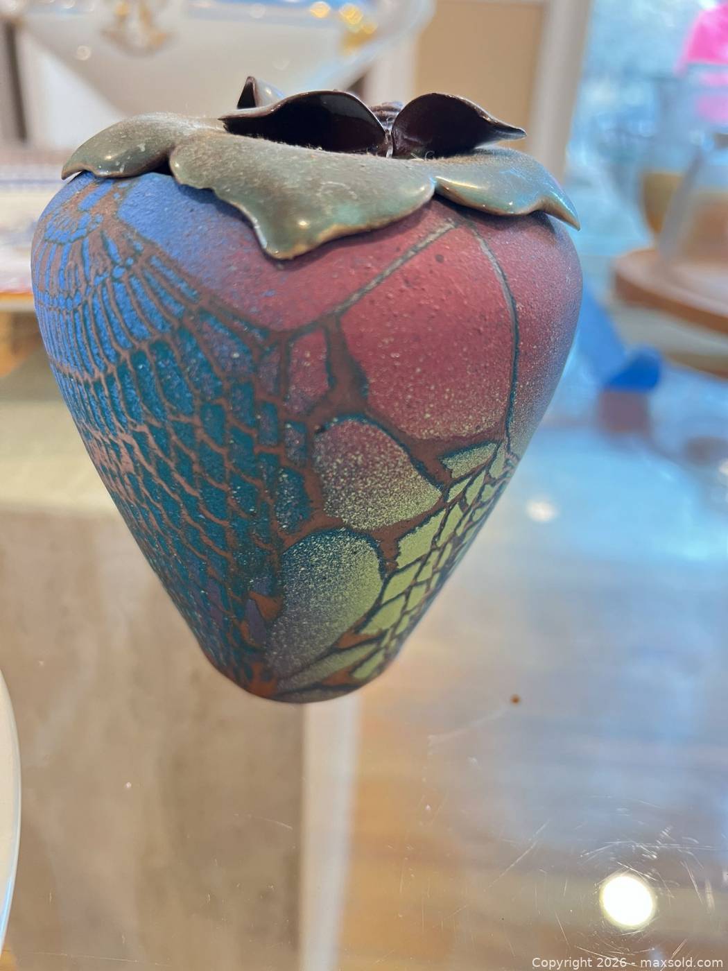 Ceramic plate, two vases, jar, metal candle holder | Maxsold