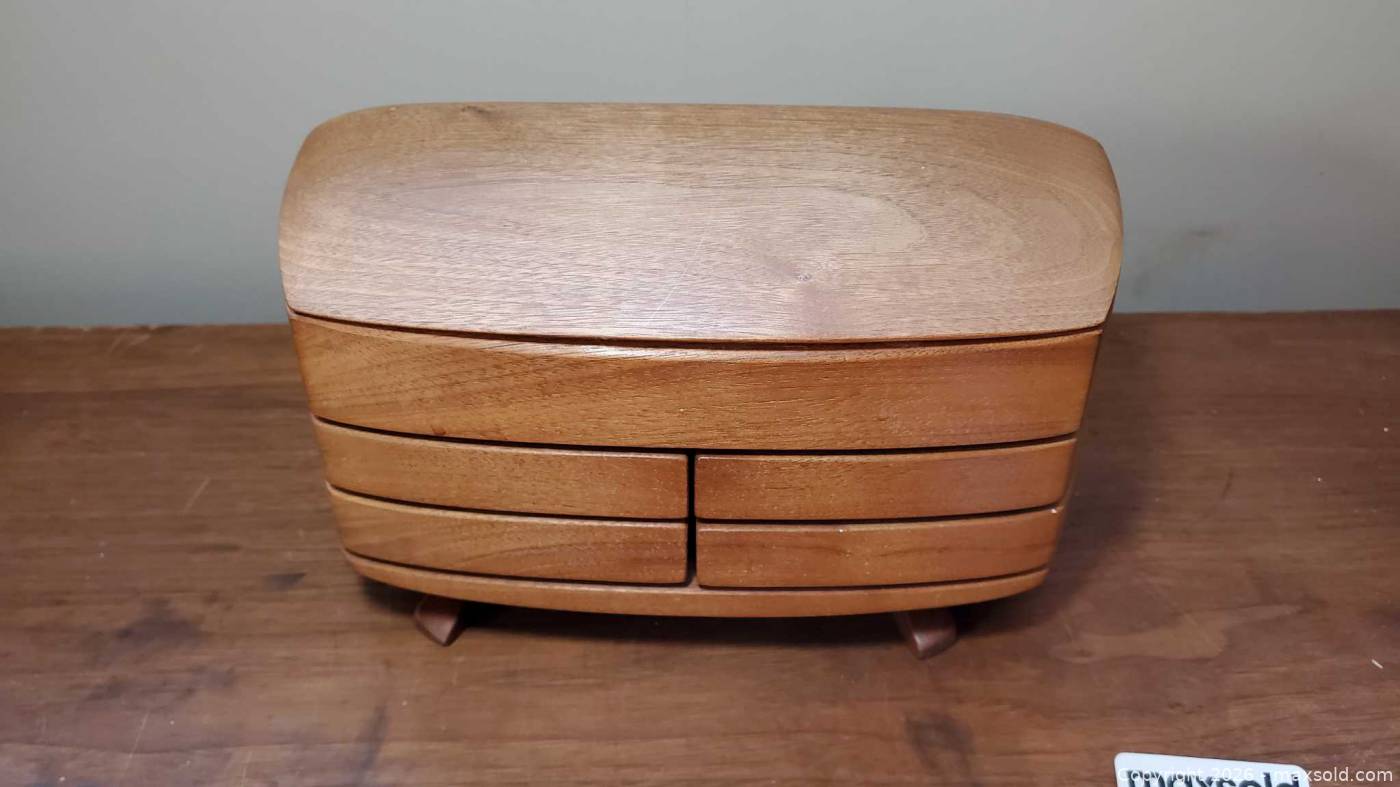Handcrafted artist-signed solid wood swivel jewelry box | Maxsold