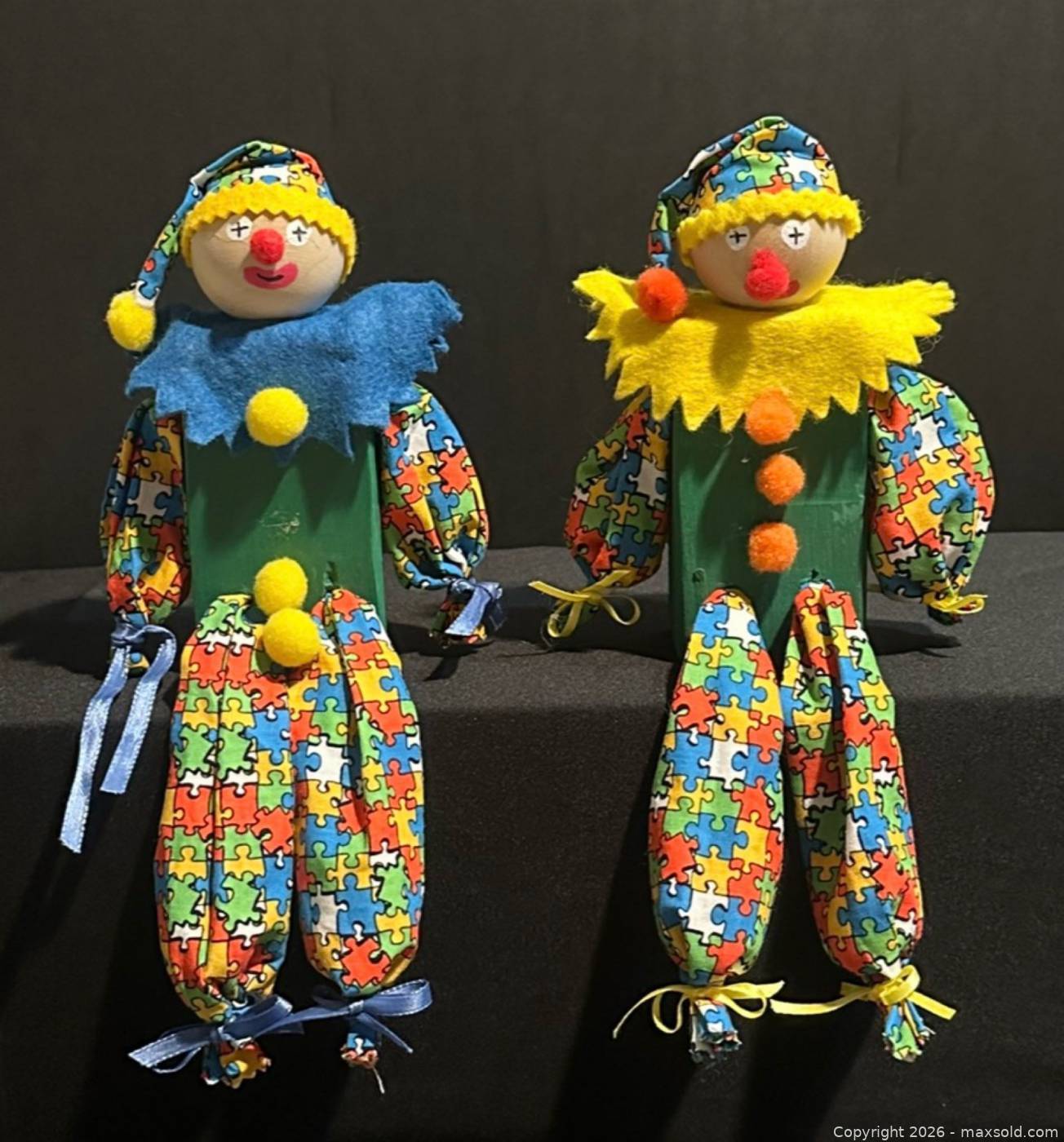 Pair Vintage Handmade Fabric Clown Dolls | Maxsold