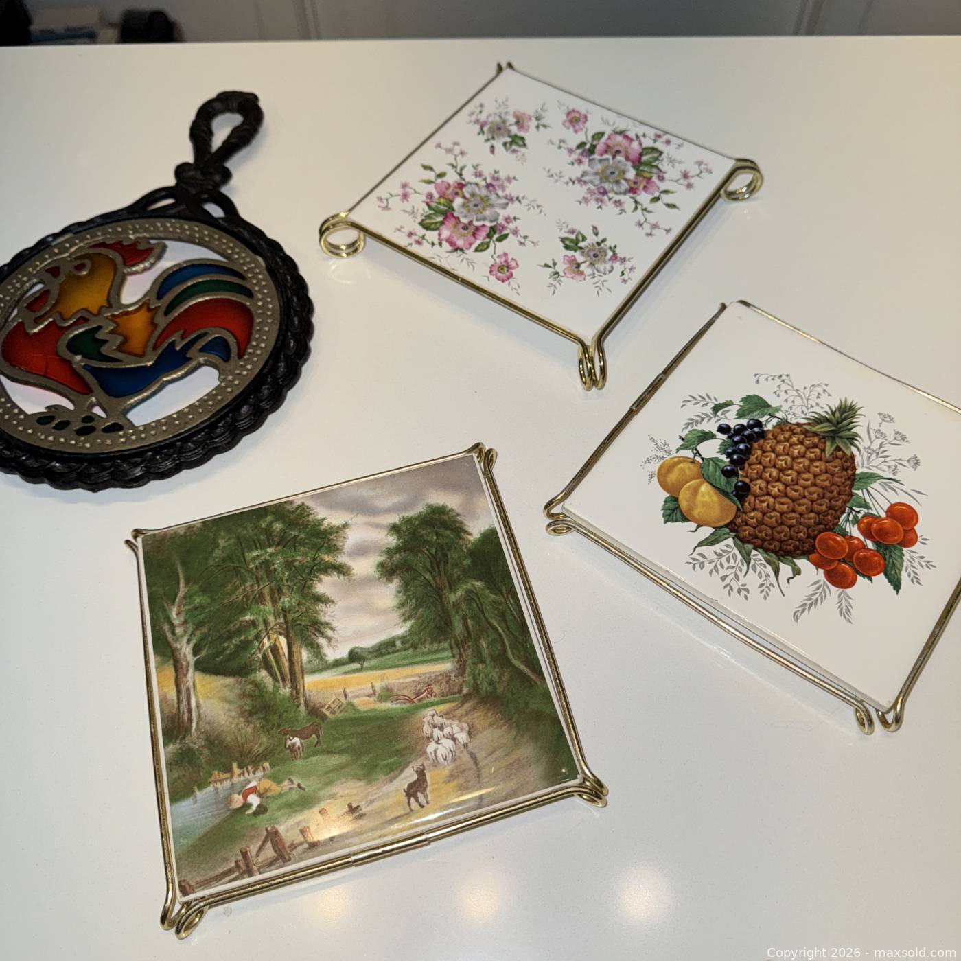 Vintage Ceramic and Glass Trivets Set of 4 | Maxsold