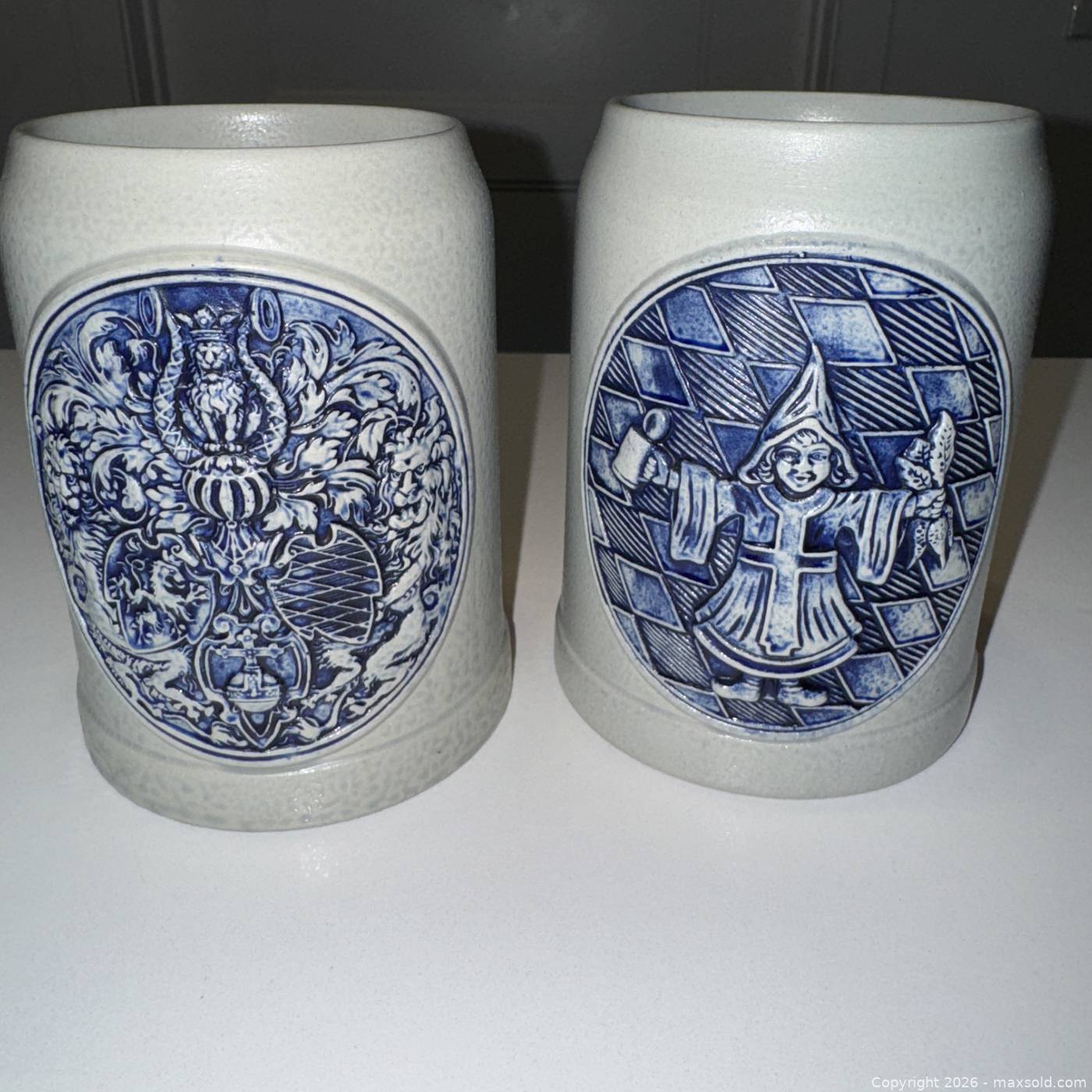 Gerz cobalt blue stoneware beer steins pair | Maxsold