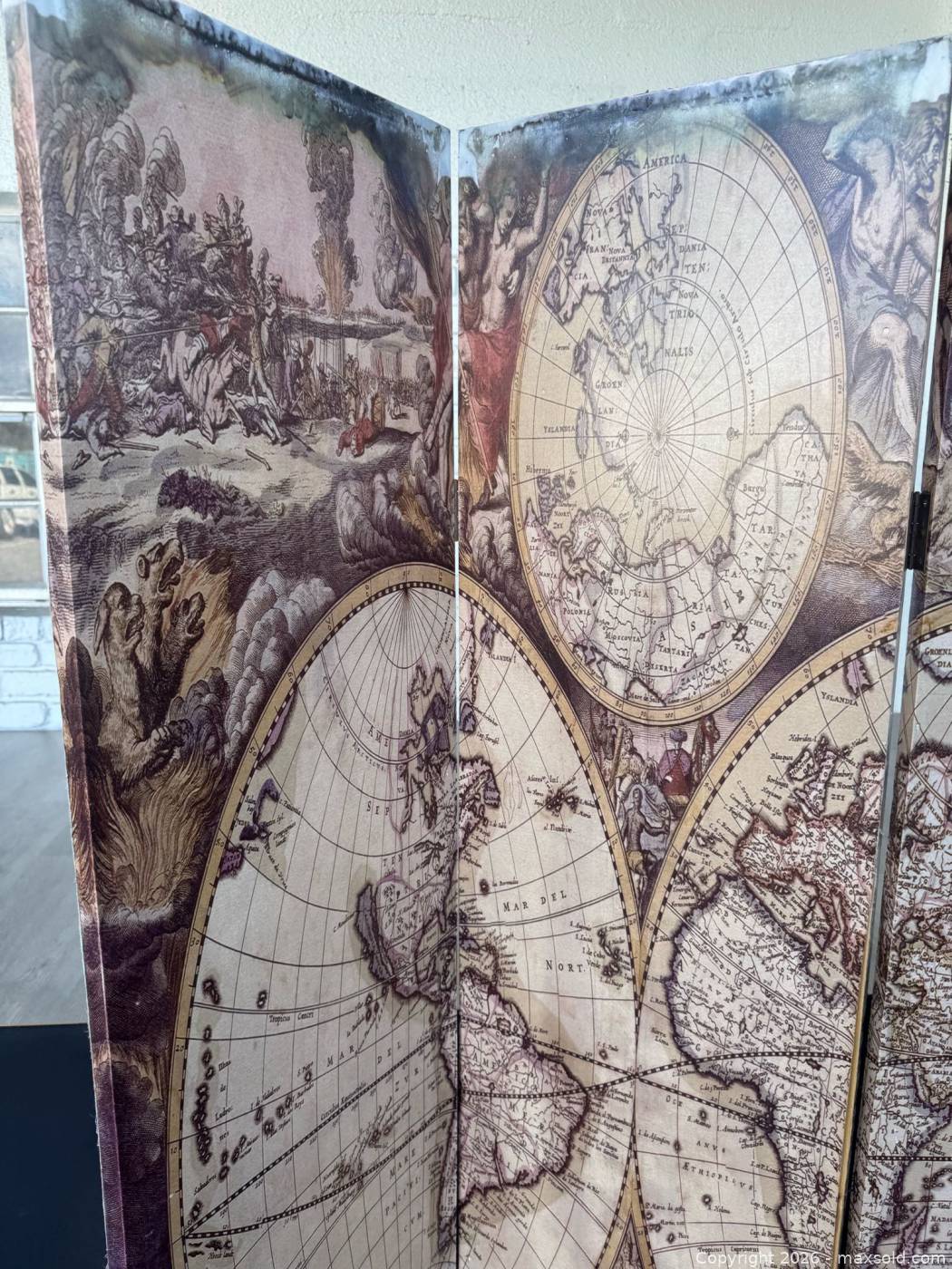Three panel world map room divider | Maxsold