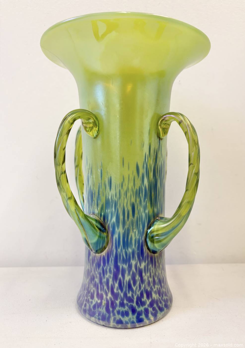 Loetz Art Nouveau Mottled Green Blue Glass Vase | Maxsold