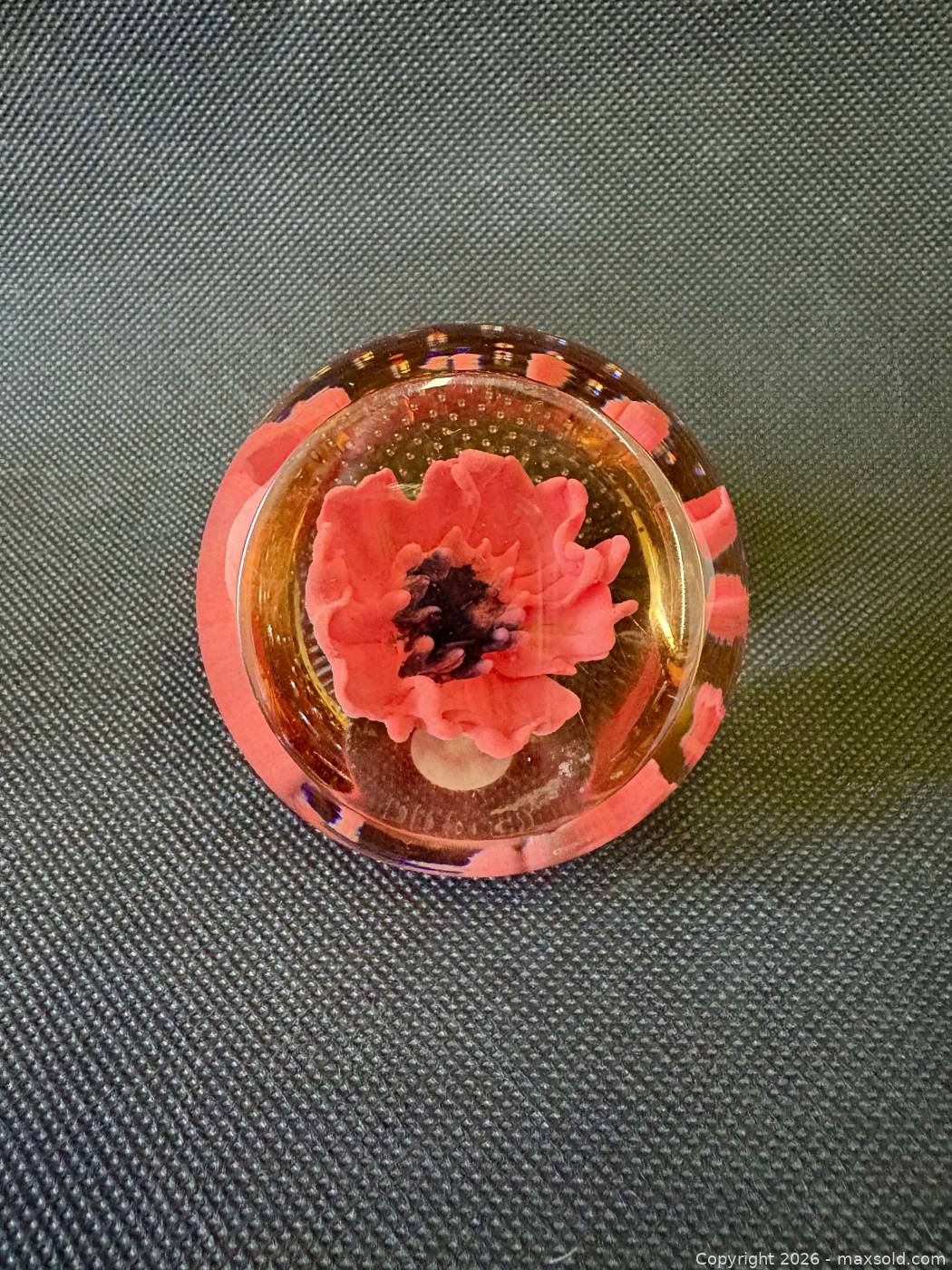 Caithness "Red Poppy" signed glass paperweight | Maxsold
