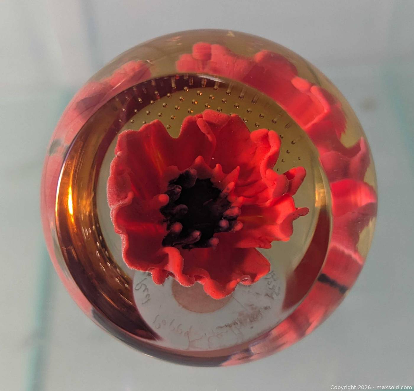Caithness "Red Poppy" signed glass paperweight | Maxsold