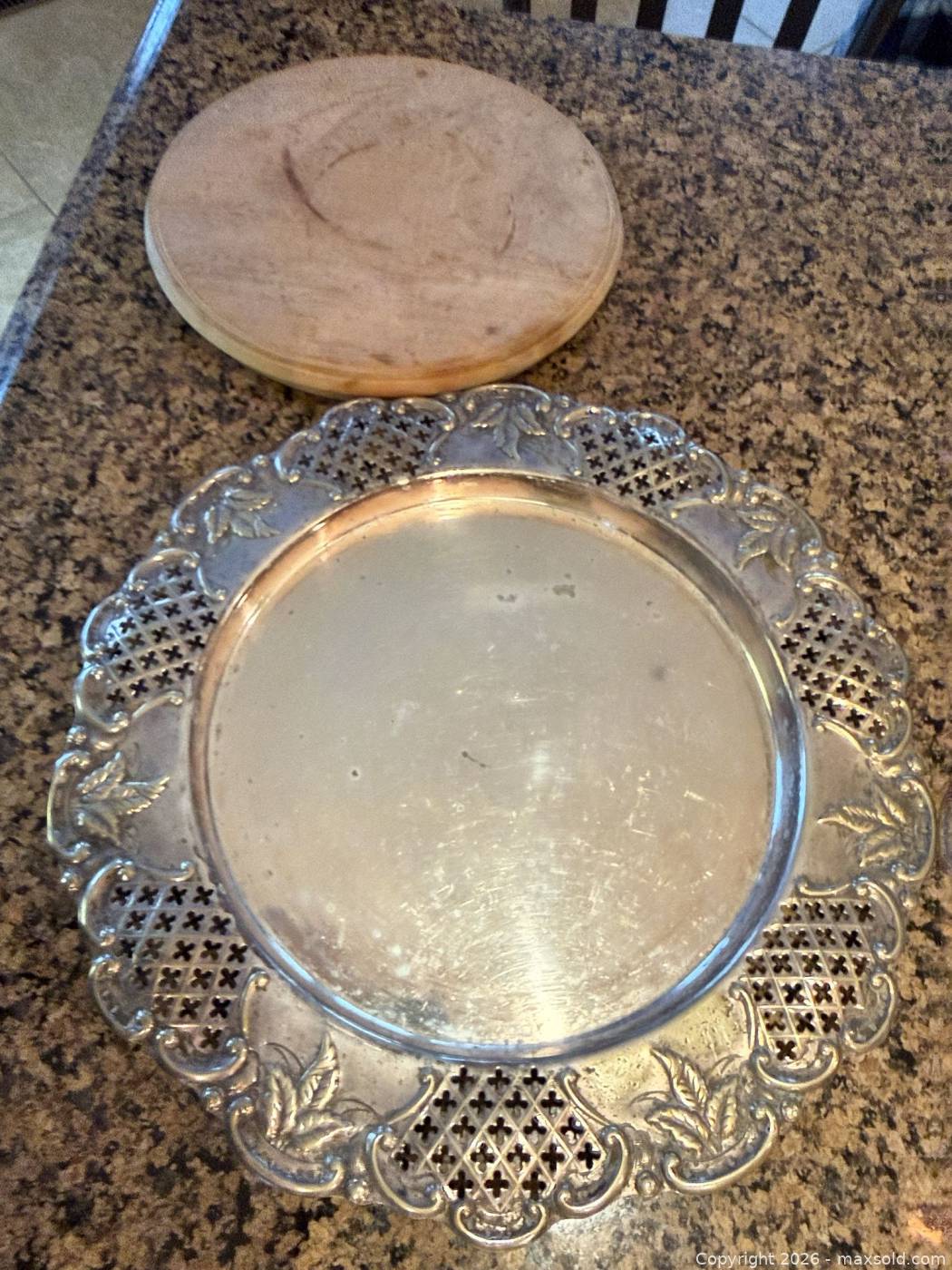 Decorative metal serving tray and 12" wooden board | Maxsold