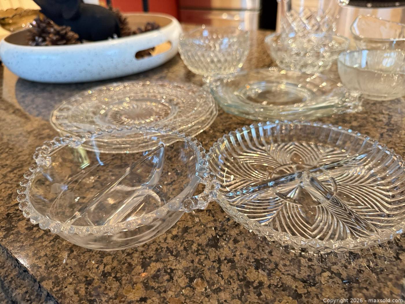 12-piece clear pressed cut glass serveware | Maxsold
