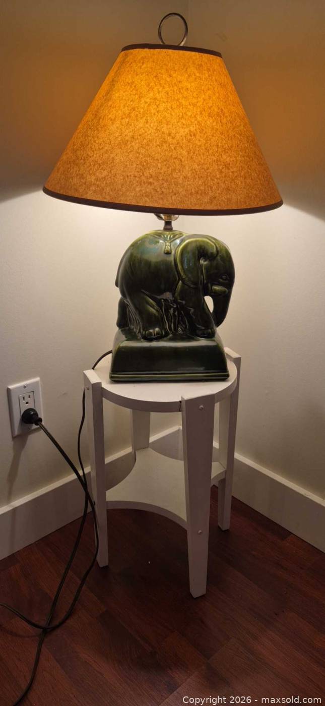Dark Green Glazed Elephant Table Lamp, 22" Tall, Small White Table ...