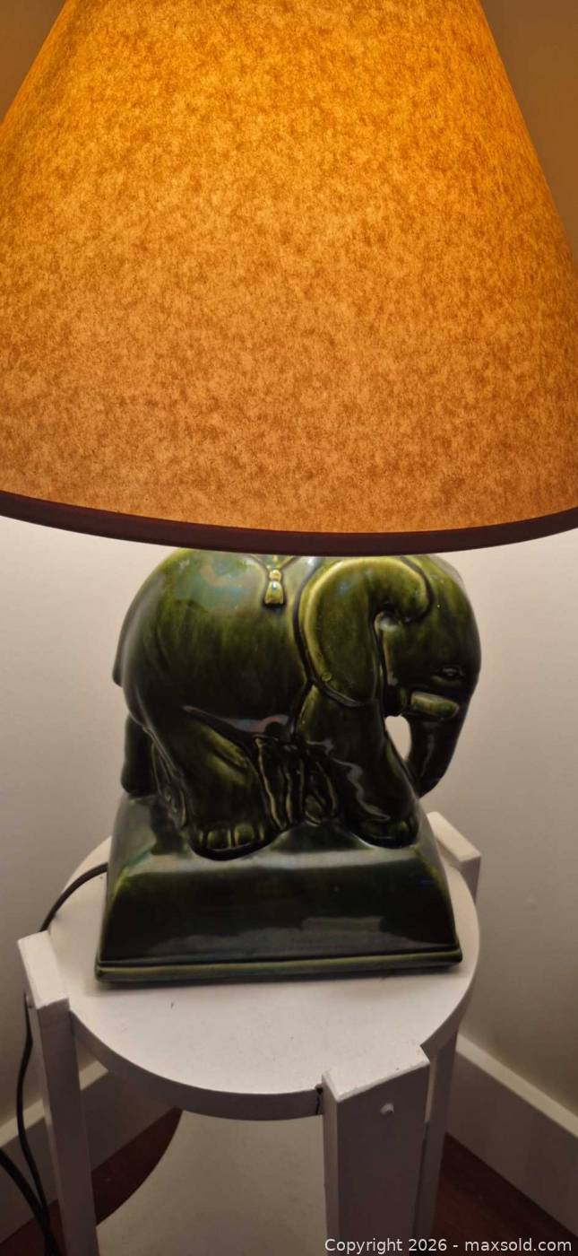 Dark Green Glazed Elephant Table Lamp, 22" Tall, Small White Table ...