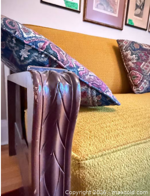 Mid-century mustard yellow convertible sofa bed | Maxsold