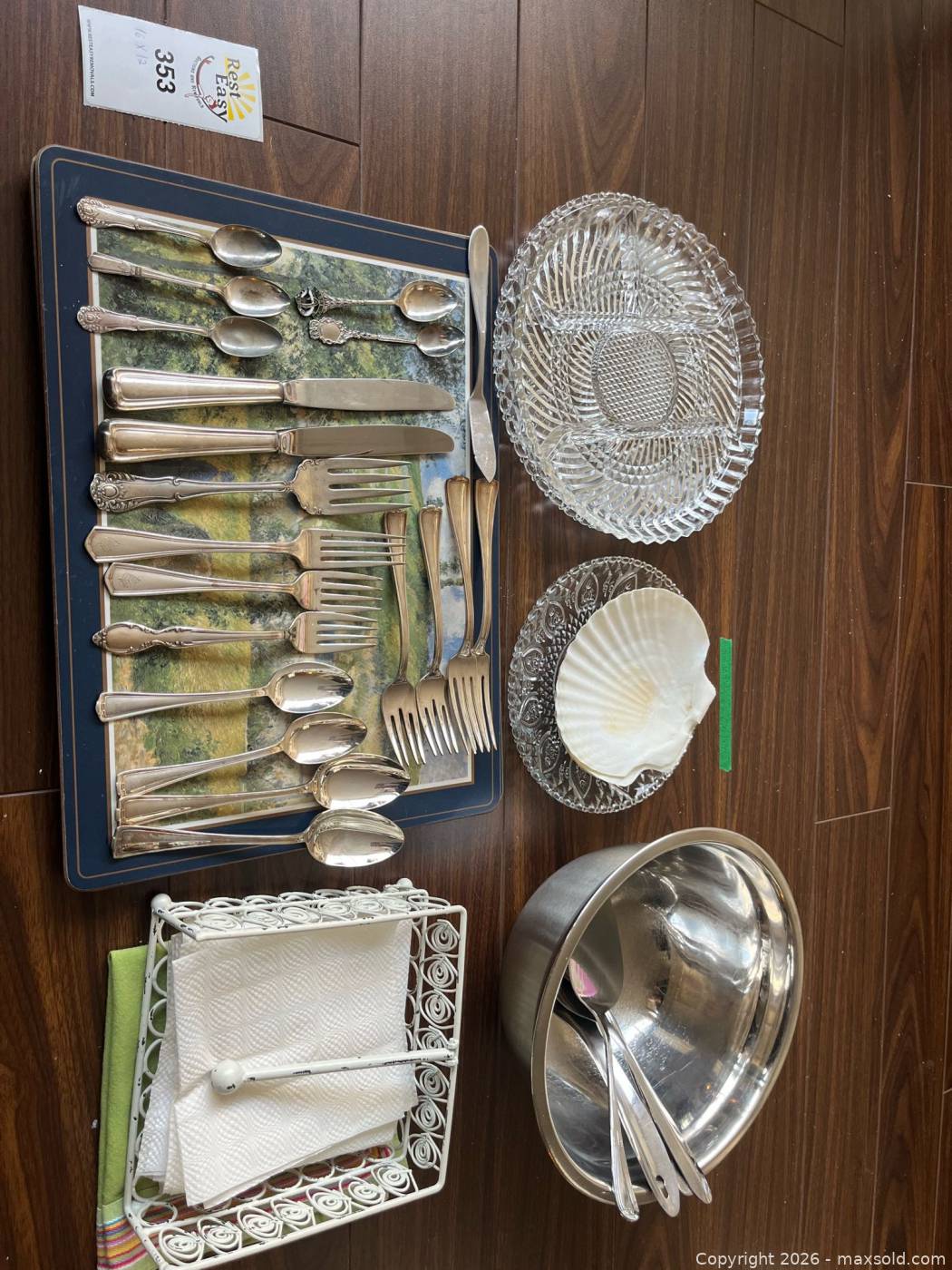 Rogers silverplate flatware, crystal and glass serving ware, shell ...