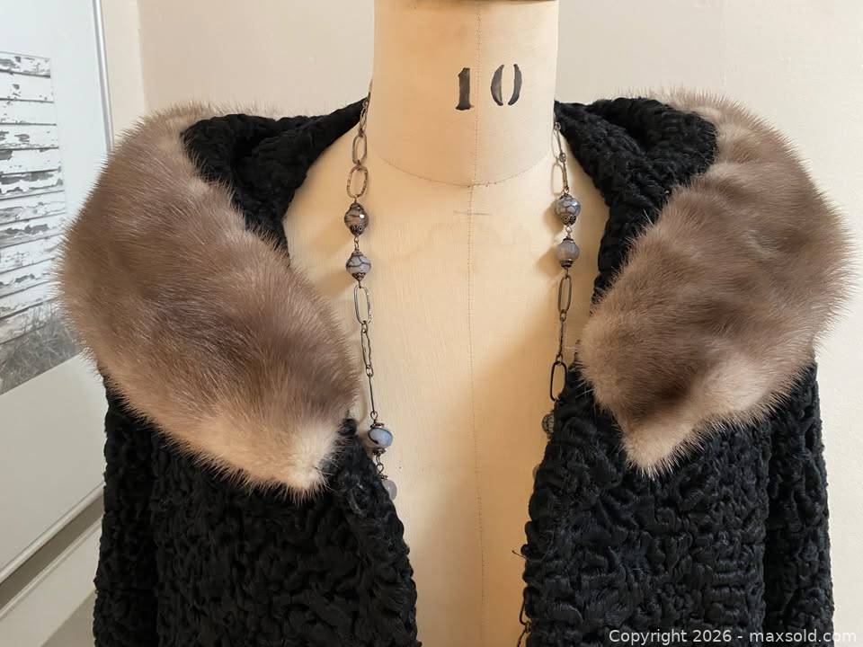 Eaton's vintage black curly lambswool coat with mink collar | Maxsold