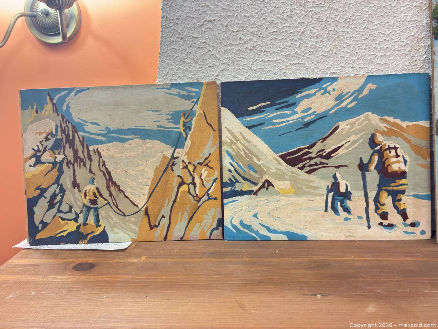 Six small vintage landscape and figure paintings on board | Maxsold