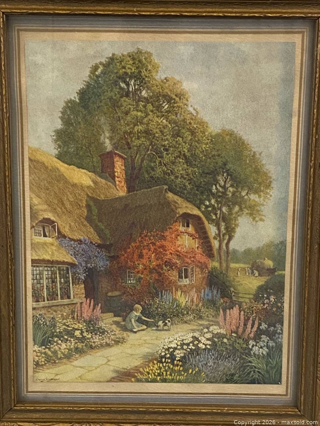 Framed print, Anne Hathaway's Cottage, signed Claude Strachan, 10" x 13 ...