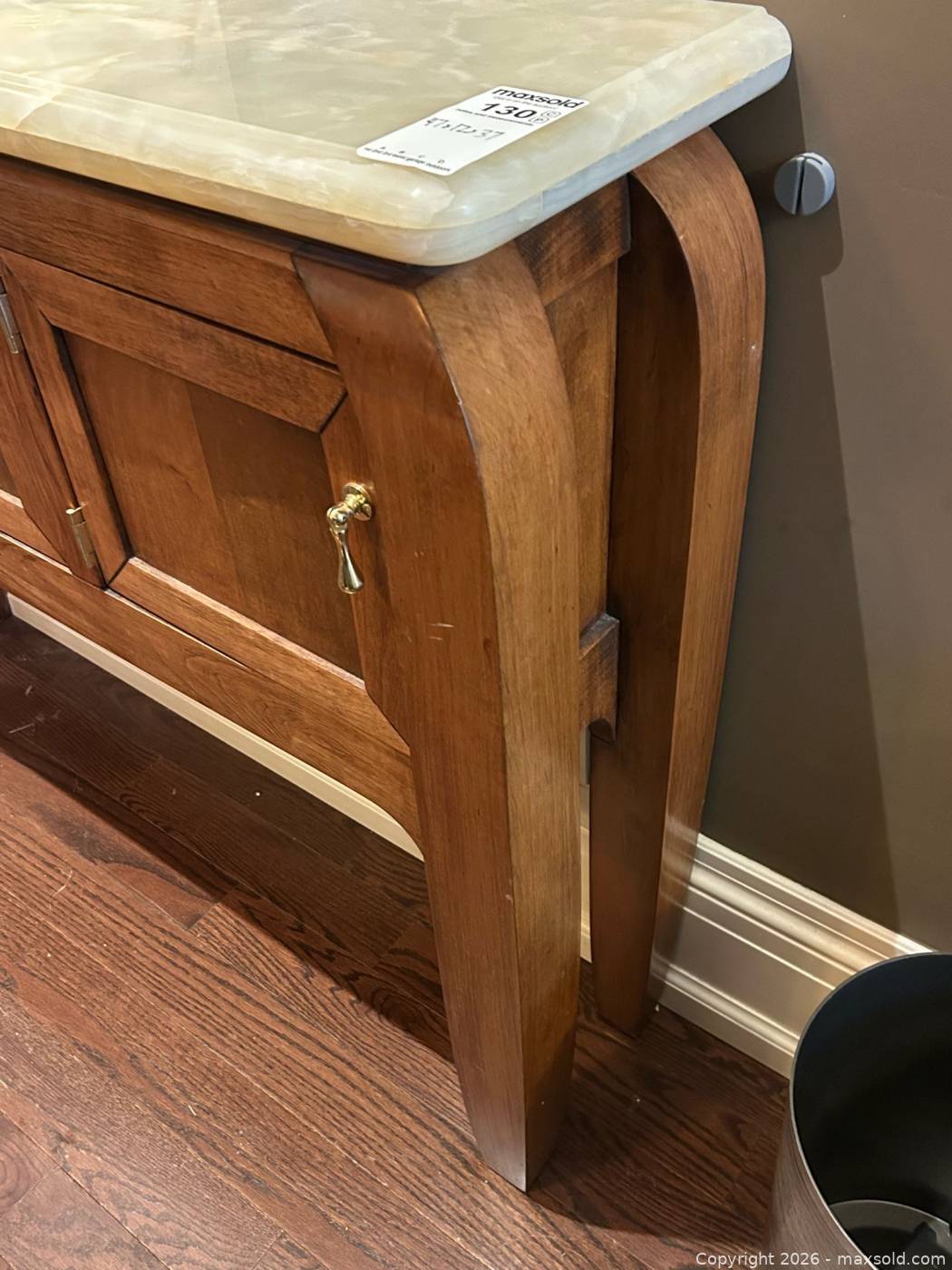Wood console cupboard with alabaster top | Maxsold