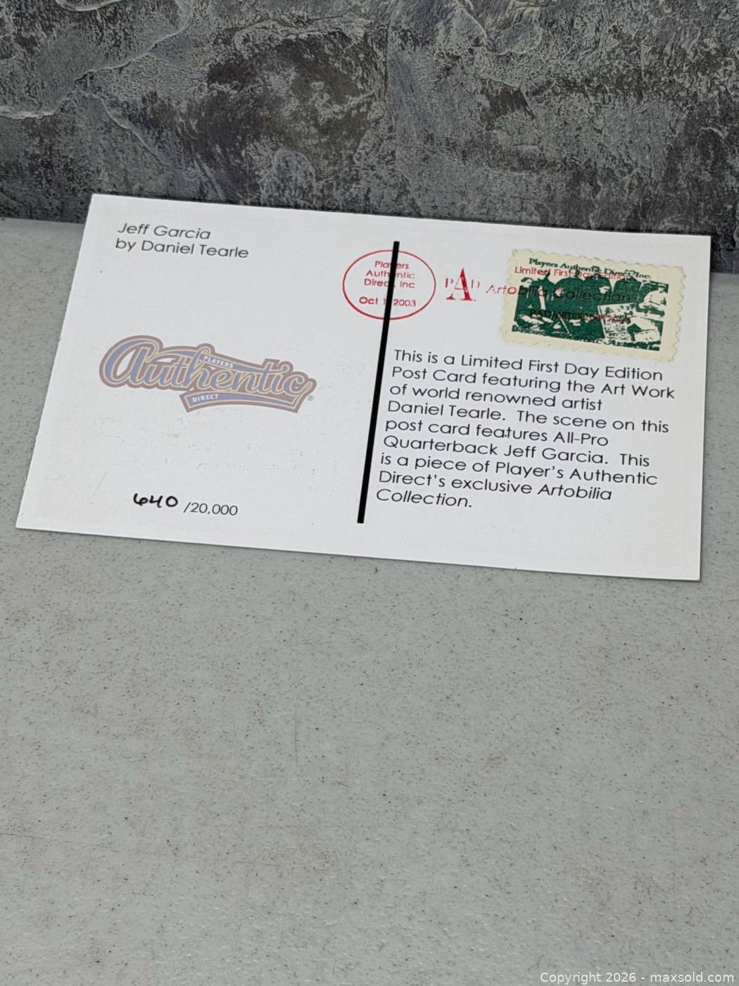 2003 Jeff Garcia limited edition art postcard | Maxsold