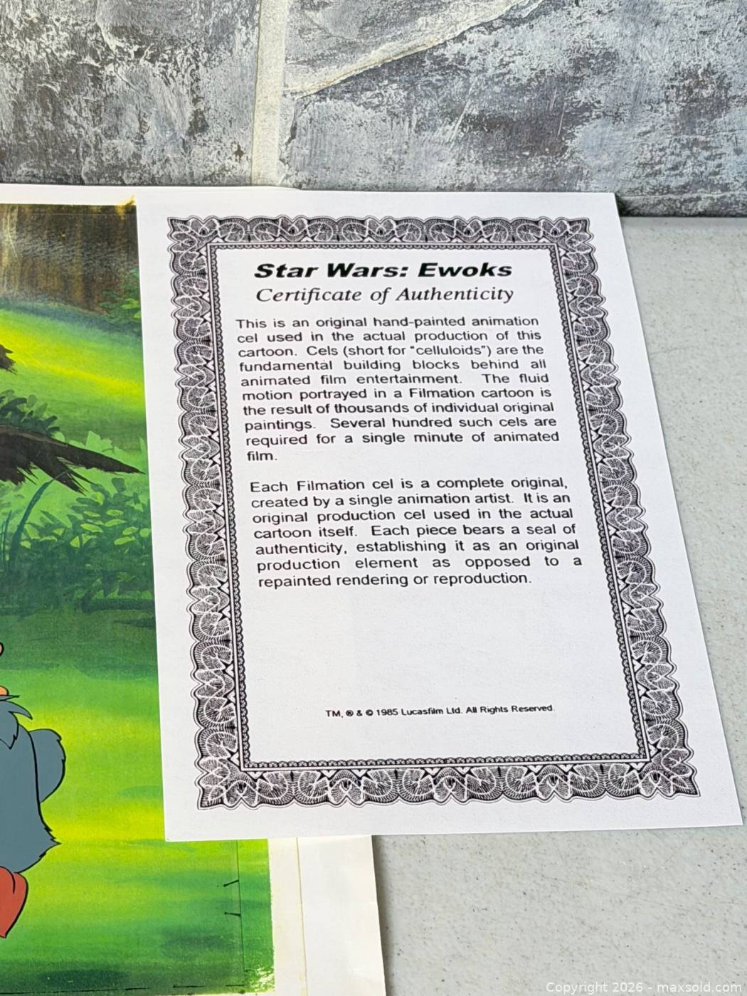 Star Wars Ewoks animation cel with COA | Maxsold