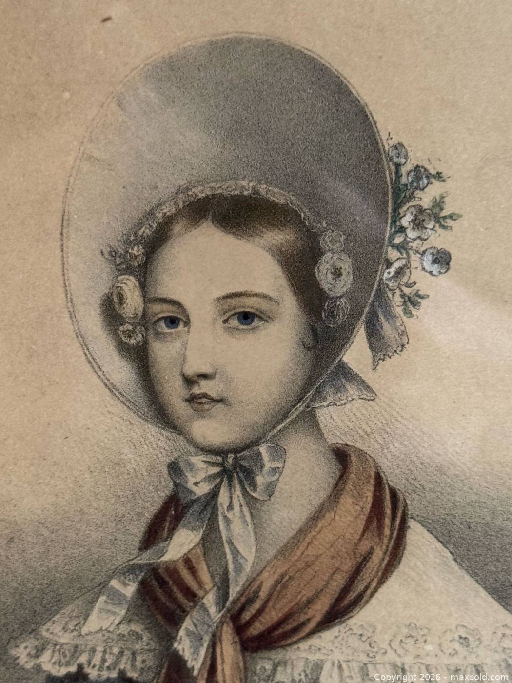 Antique hand-coloured lithograph portrait of Queen Victoria by J ...
