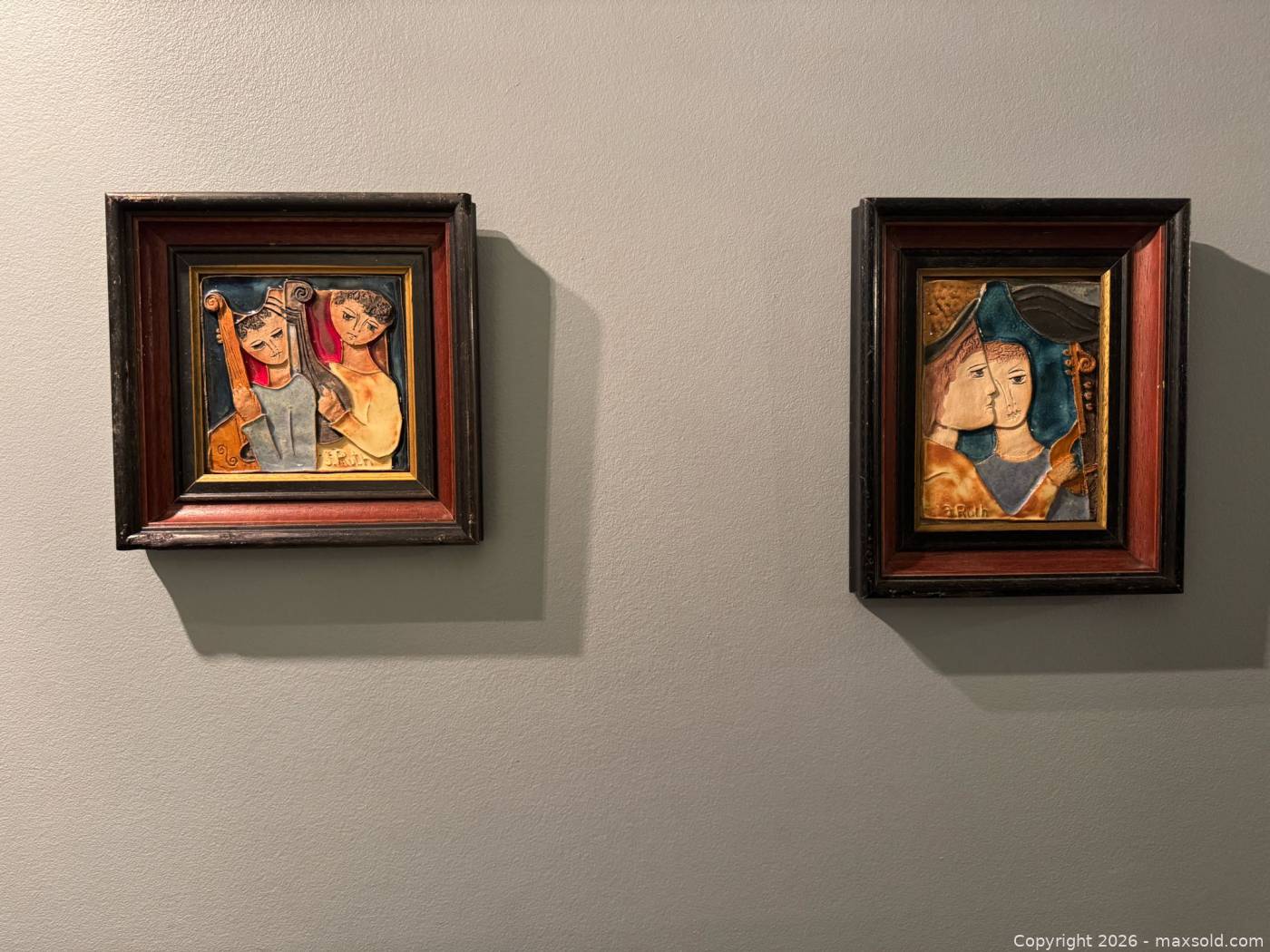 Ruth Faktor framed glazed ceramic tile art | Maxsold