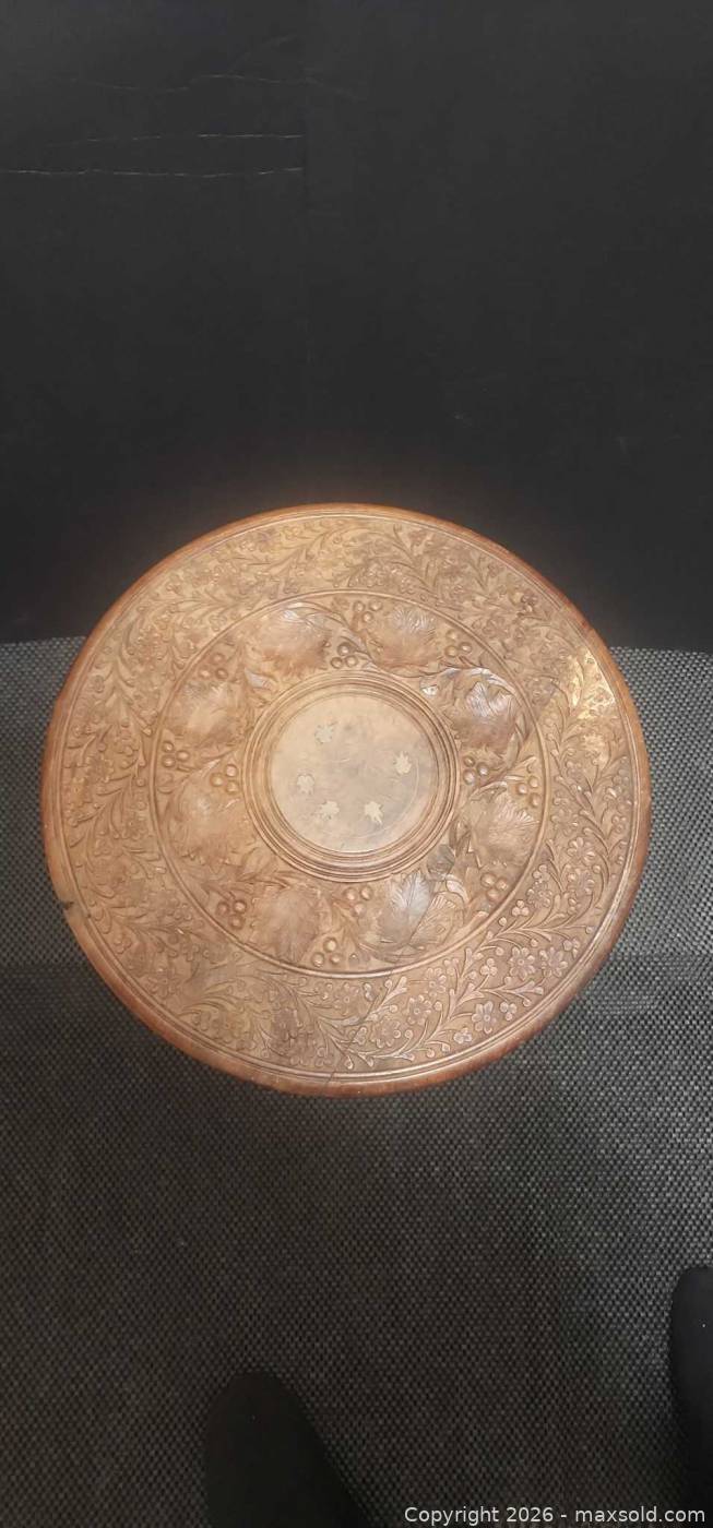 Carved Hardwood Folding Side Table | Maxsold