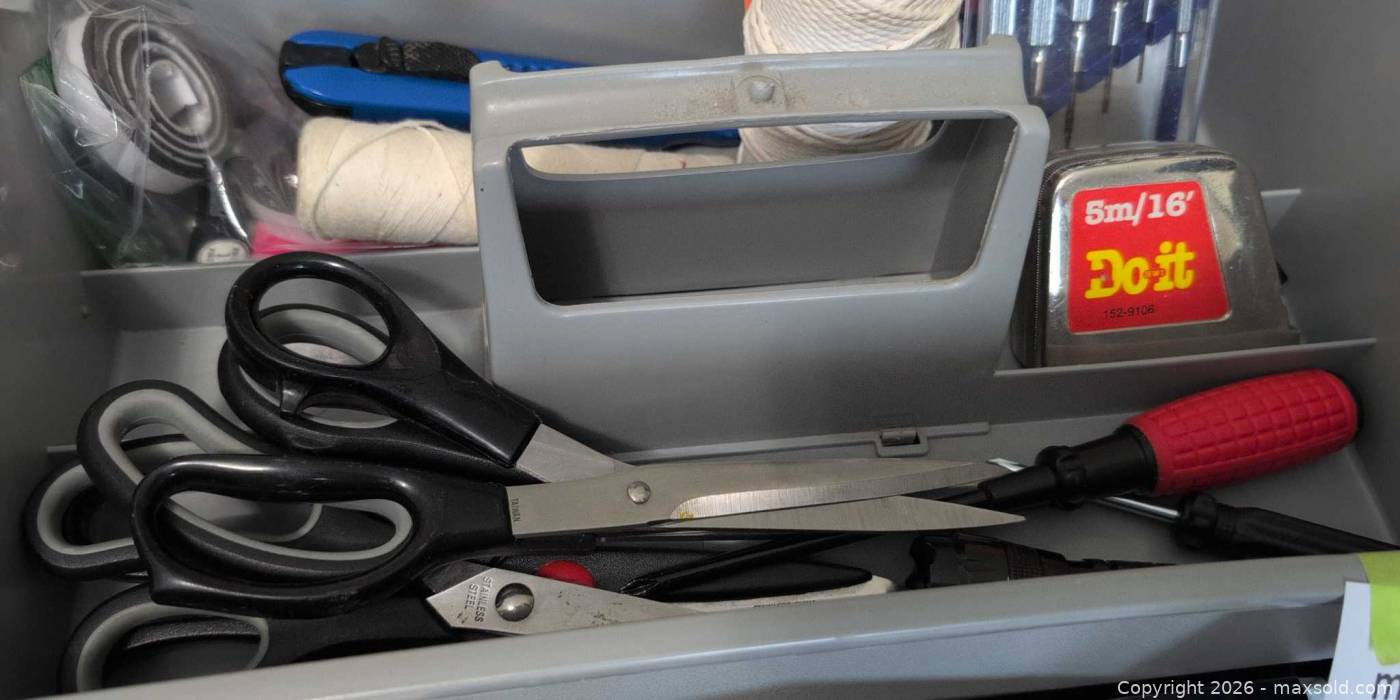 Plastic totes with light maintenance tools | Maxsold