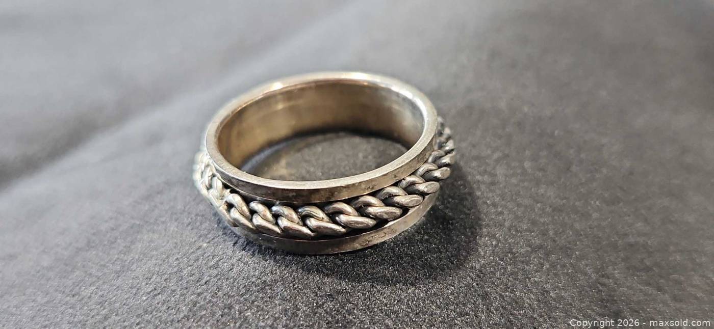 Men's sterling chain-link fidget ring size 13 | Maxsold