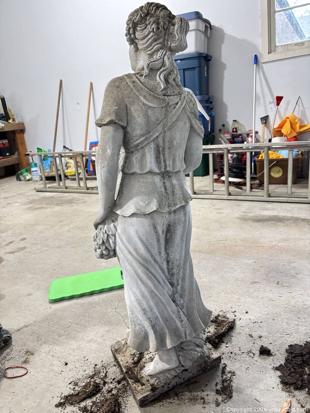 40" Cement Garden Statue Woman With Fruit | Maxsold