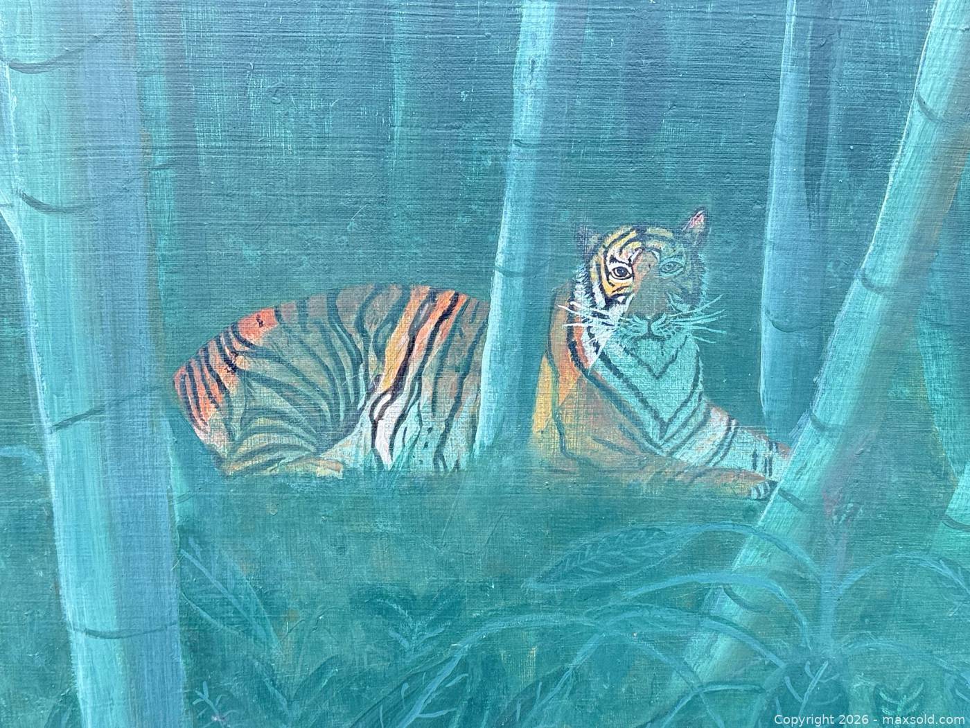 Wood Framed Tiger Painting on Wood Board | Maxsold