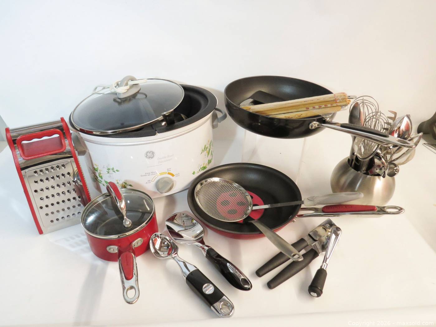 GE slow cooker, T-fal pans, KitchenAid utensils bundle | Maxsold