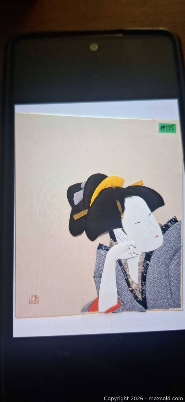 Japanese Oshie textile Geisha art board | Maxsold