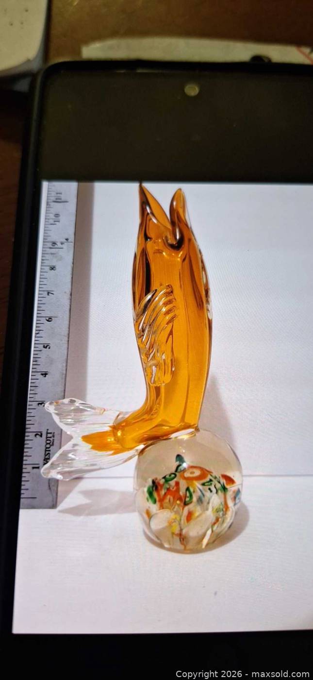 Vintage glass fish paperweight vase | Maxsold