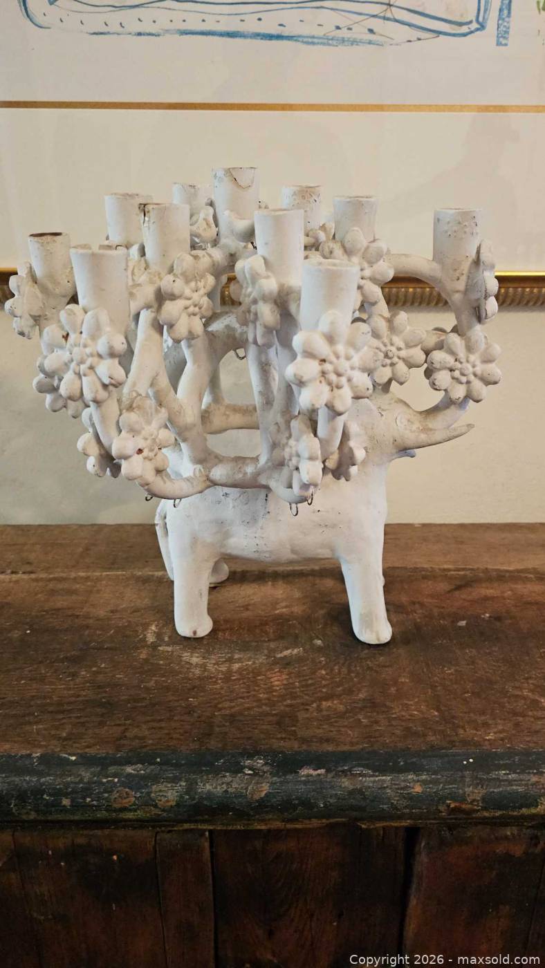 Elephant White Ceramic Candelabra & Earthenware Face Mask | Maxsold