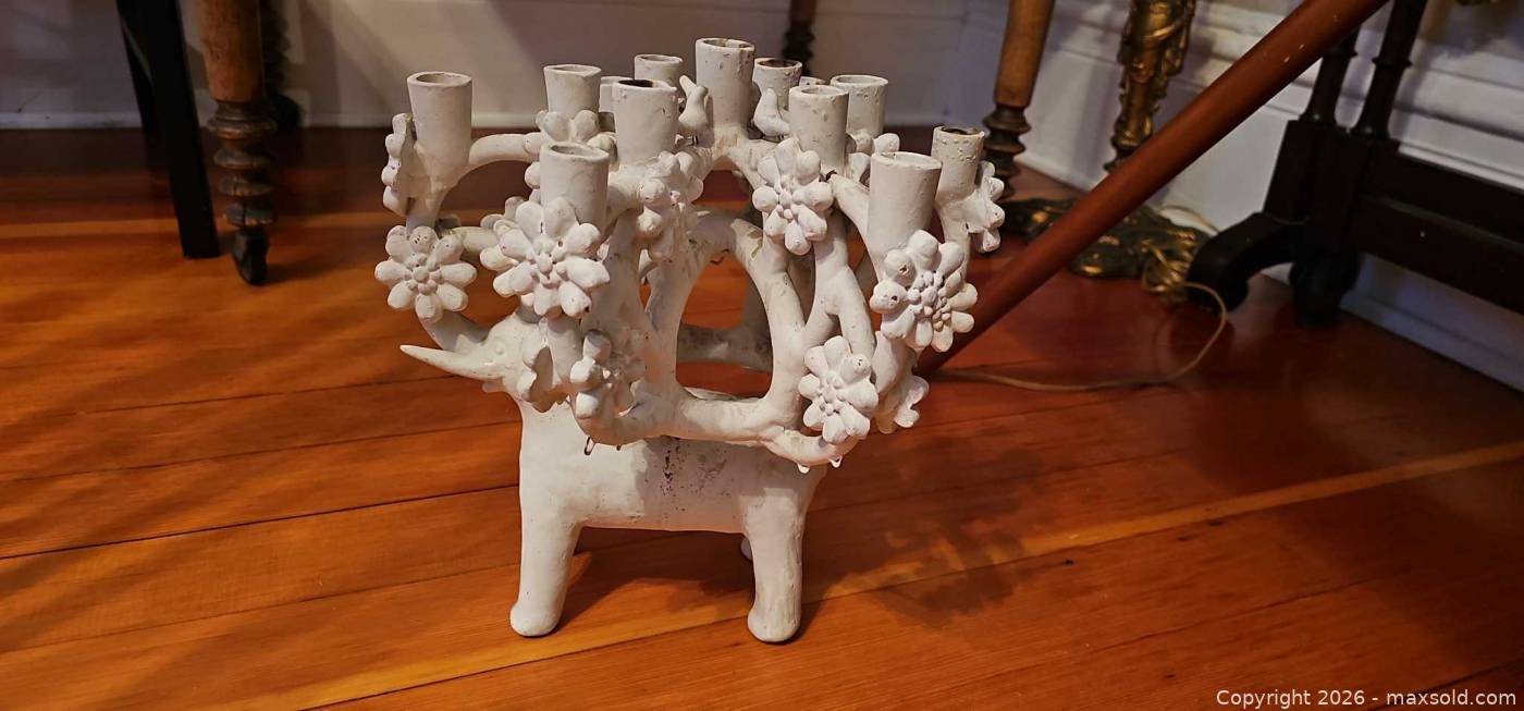 Elephant White Ceramic Candelabra & Earthenware Face Mask | Maxsold