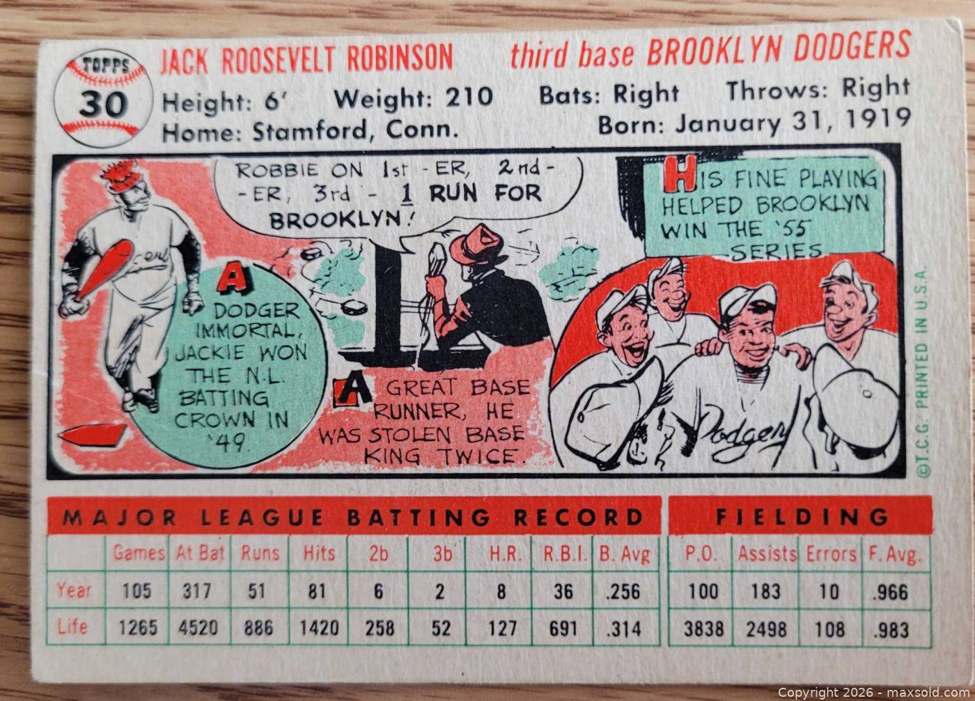 1956 Topps Jackie Robinson baseball card #30 | Maxsold