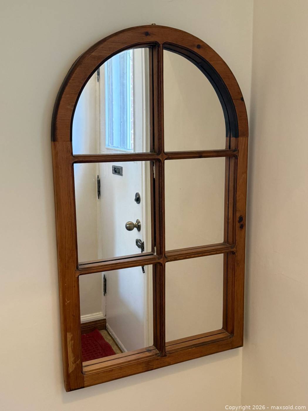 Pine arch window frame wall mirror | Maxsold