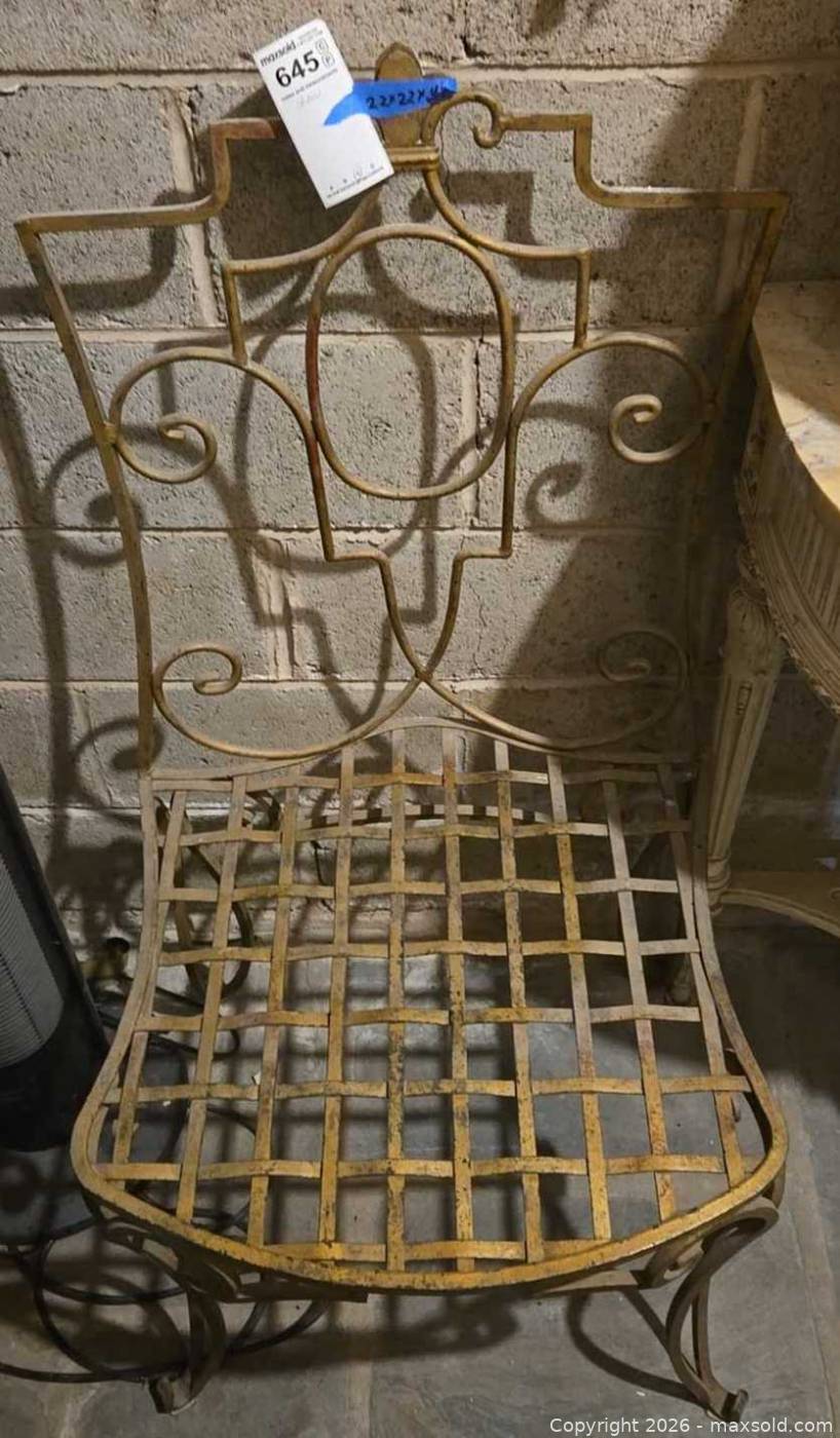 French Hollywood Regency gold gilt iron side chair | Maxsold