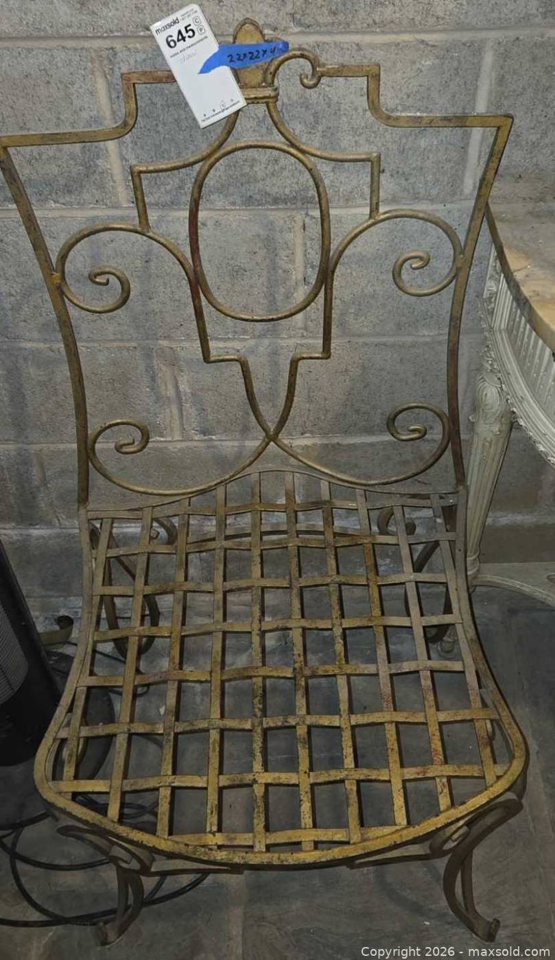 French Hollywood Regency gold gilt iron side chair | Maxsold