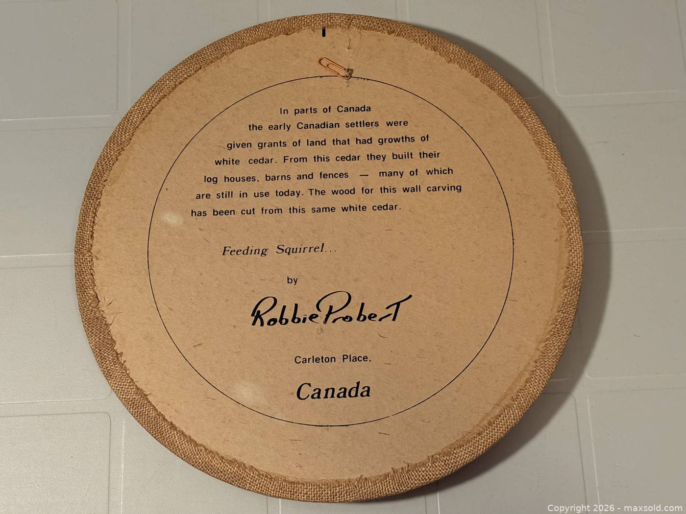 Robert Probert White Cedar Feeding Squirrel Plaque | Maxsold