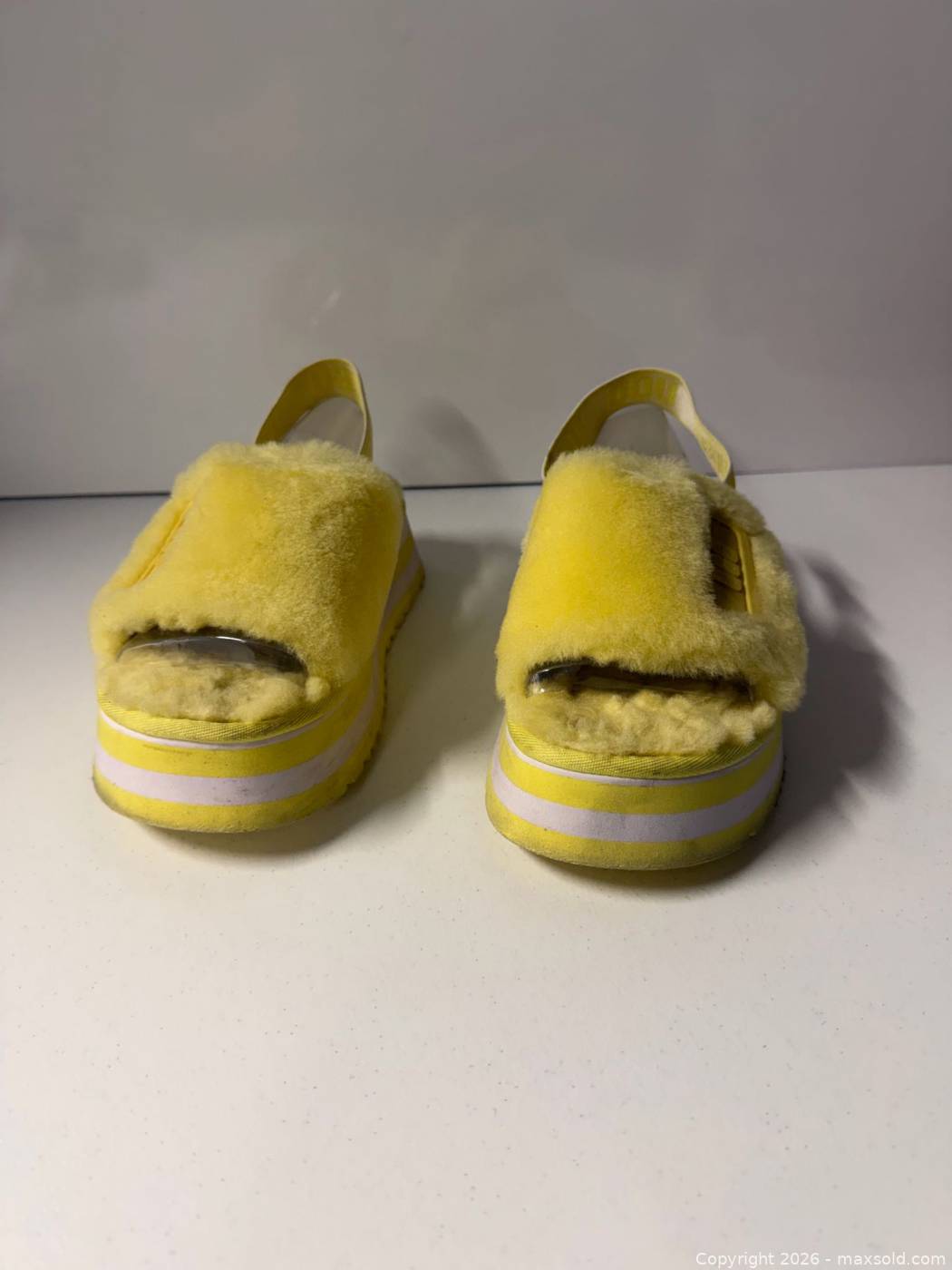 UGG women's yellow shearling platform slides size 7 | Maxsold