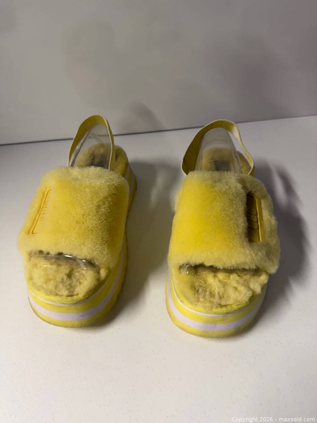 UGG women's yellow shearling platform slides size 7 | Maxsold